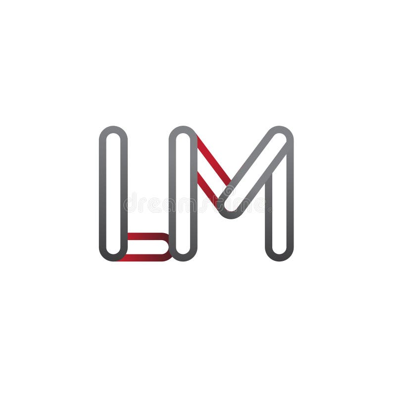 Initial Logo Letter LM, Linked Outline Red and Grey Colored, Rounded ...