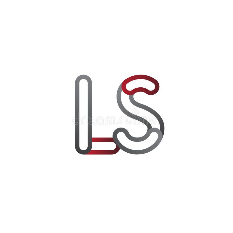 Initial Logo Letter LS, Linked Outline Red and Grey Colored, Rounded ...