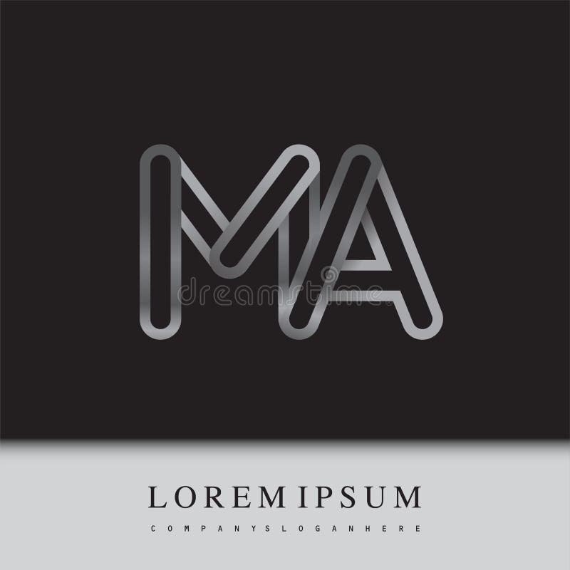 Initial Logo Letter MA, Linked Outline Silver Colored, Rounded Logotype ...