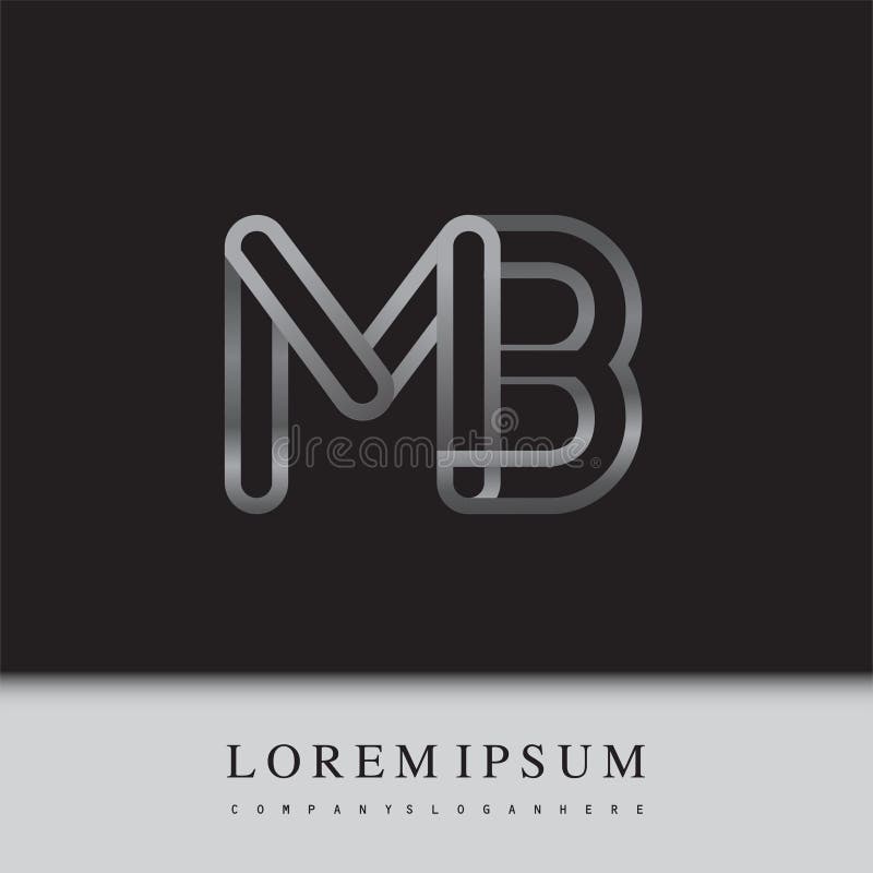 Initial Logo Letter MB, Linked Outline Silver Colored, Rounded Logotype ...