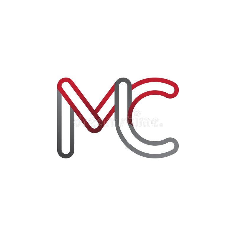 Initial Logo Letter MC, Linked Outline Red and Grey Colored, Rounded ...