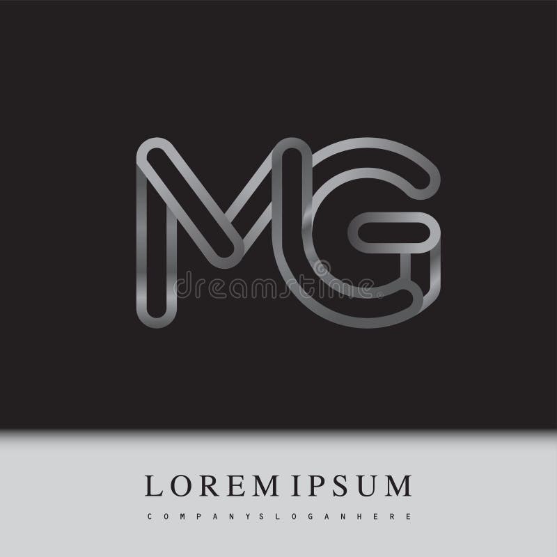 Initial Logo Letter MG, Linked Outline Silver Colored, Rounded Logotype ...