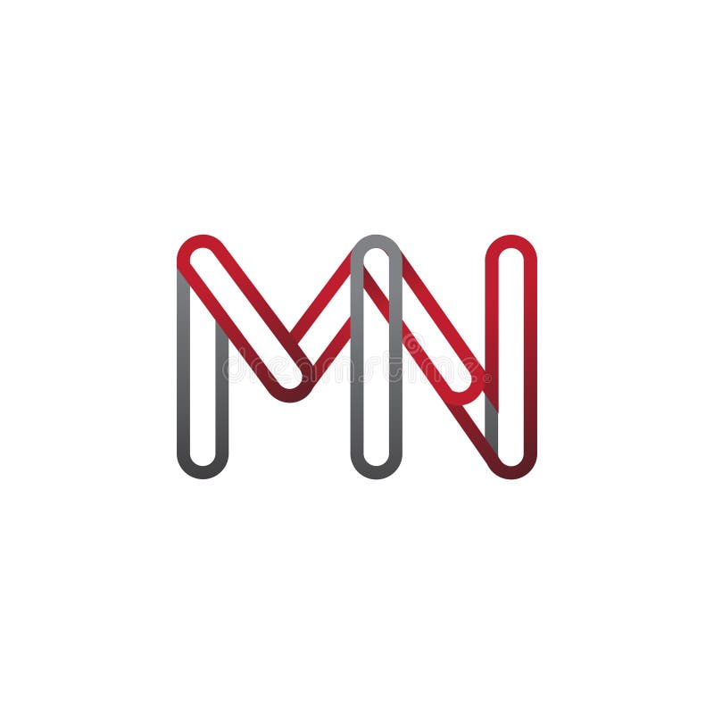 Initial Logo Letter MN, Linked Outline Red and Grey Colored, Rounded ...
