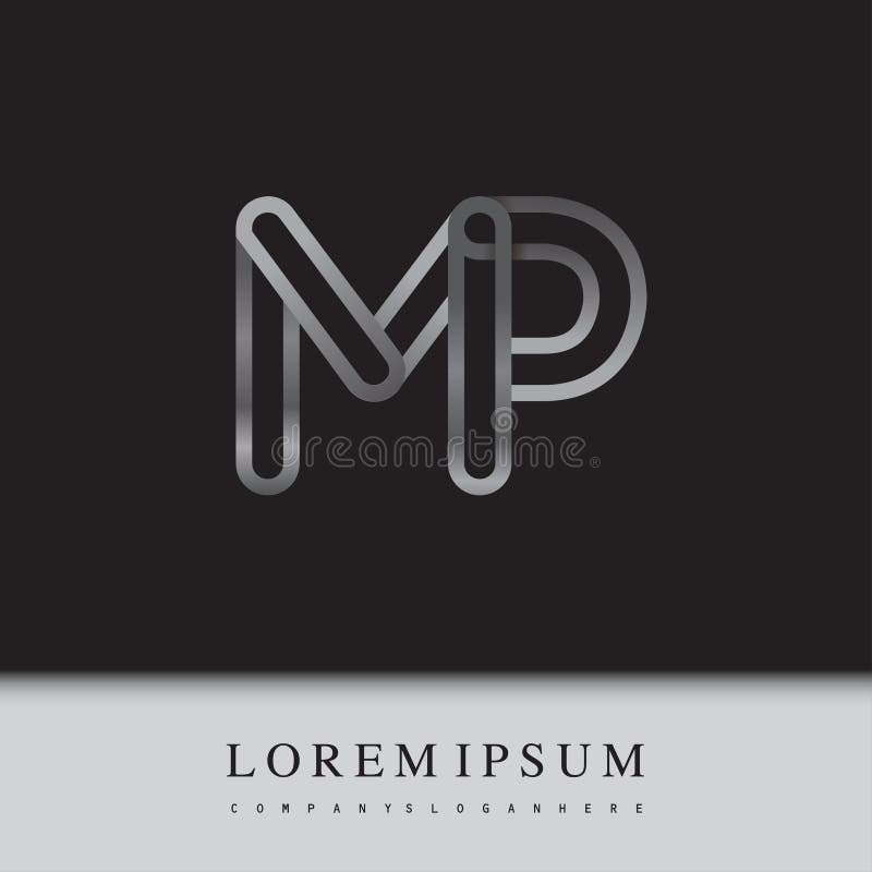 Initial Logo Letter MP, Linked Outline Silver Colored, Rounded Logotype ...