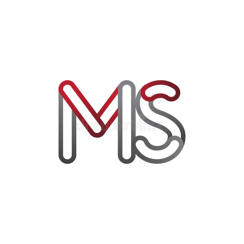 Initial Logo Letter MS, Linked Outline Red and Grey Colored, Rounded ...