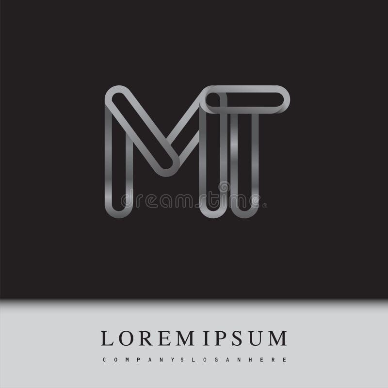 Initial Logo Letter MT, Linked Outline Silver Colored, Rounded Logotype ...