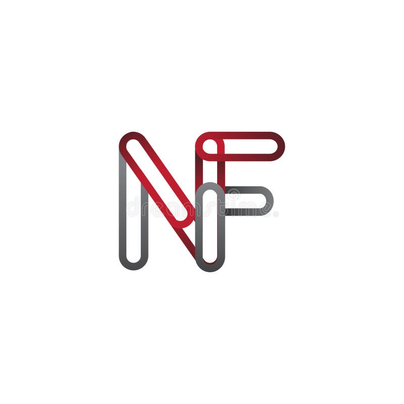 Initial Logo Letter NF, Linked Outline Red and Grey Colored, Rounded ...