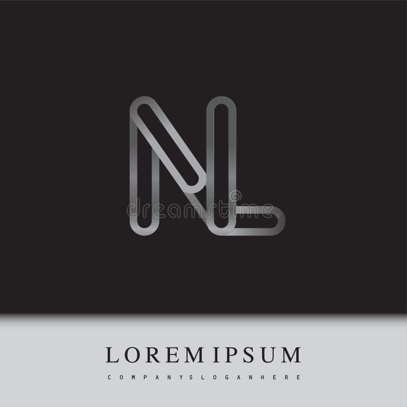 Initial Logo Letter NL, Linked Outline Silver Colored, Rounded Logotype ...