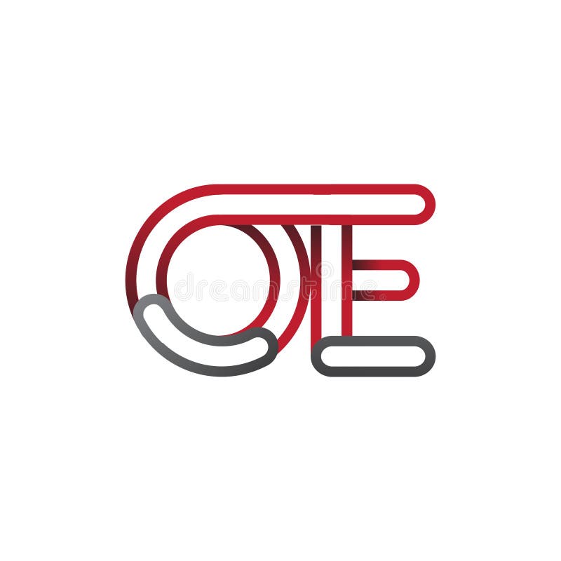 Initial Logo Letter OE, Linked Outline Red and Grey Colored, Rounded ...
