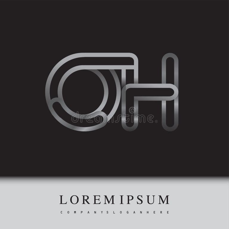Initial Logo Letter OH, Linked Outline Silver Colored, Rounded Logotype ...
