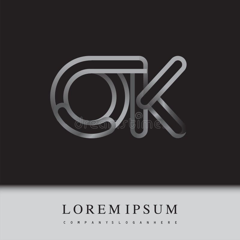 Initial Logo Letter OK, Linked Outline Silver Colored, Rounded Logotype ...