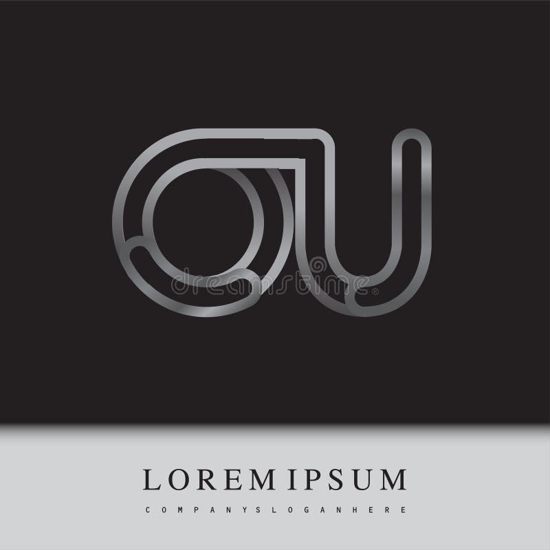 Initial Logo Letter OU, Linked Outline Silver Colored, Rounded Logotype ...