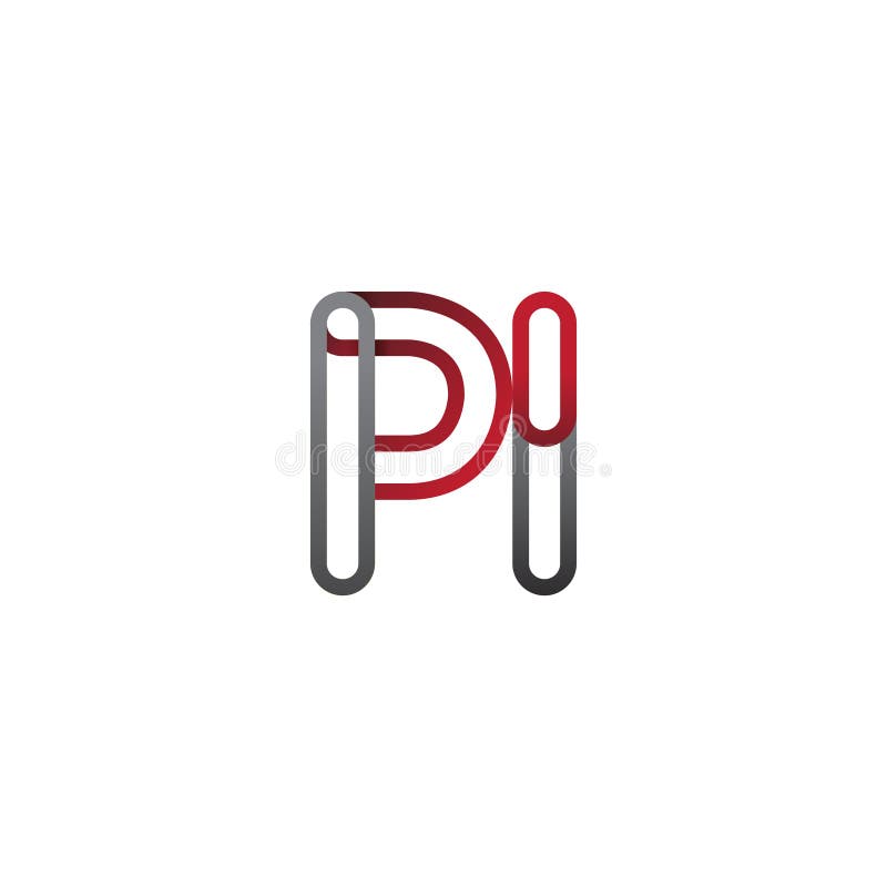 Initial Logo Letter PI, Linked Outline Red and Grey Colored, Rounded ...