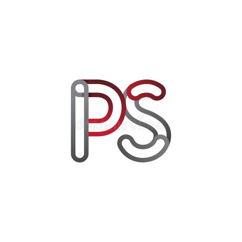 Initial Logo Letter PS, Linked Outline Red and Grey Colored, Rounded ...