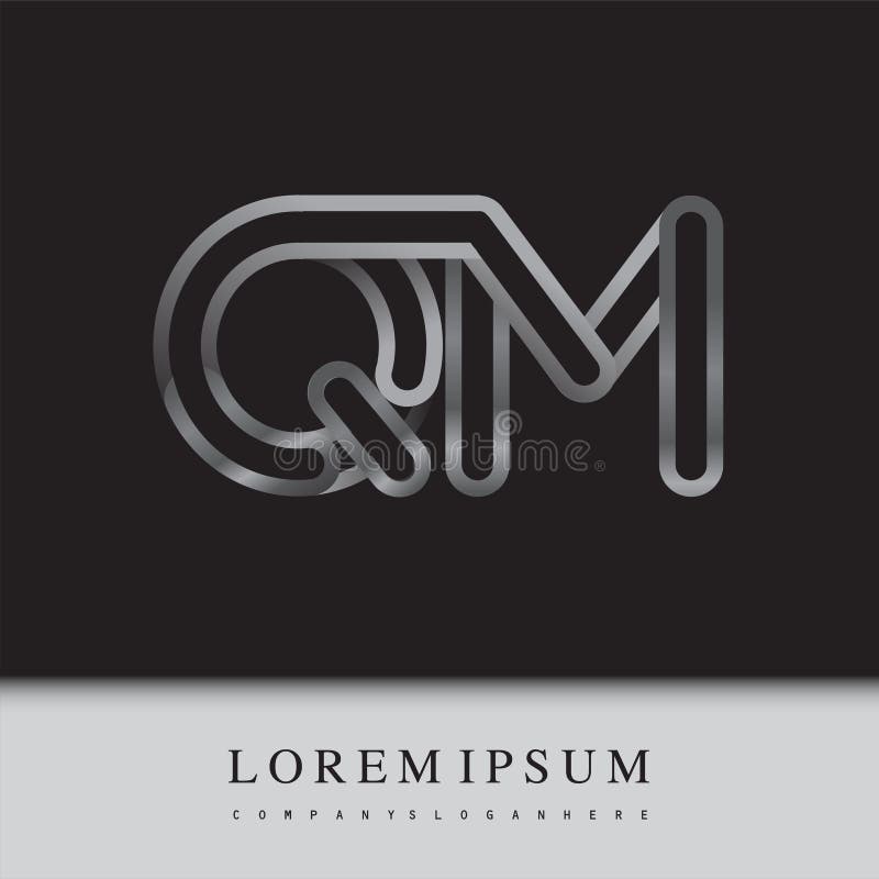 Initial Logo Letter QM, Linked Outline Silver Colored, Rounded Logotype ...
