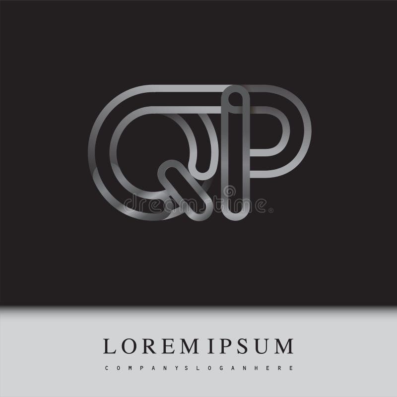 Initial Logo Letter QP, Linked Outline Silver Colored, Rounded Logotype ...