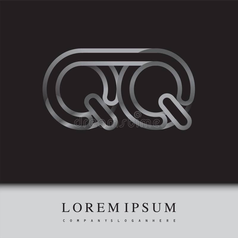 Initial Logo Letter QQ, Linked Outline Silver Colored, Rounded Logotype ...
