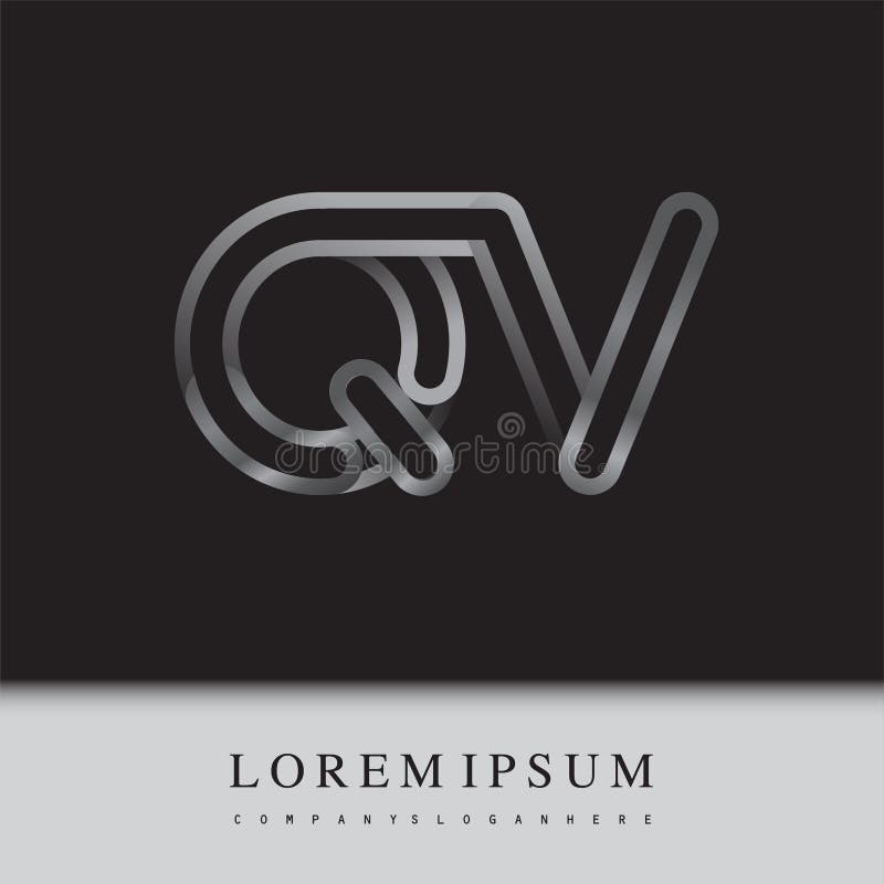 Initial Logo Letter QV, Linked Outline Silver Colored, Rounded Logotype ...