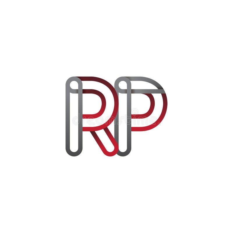 Initial Logo Letter RP, Linked Outline Red and Grey Colored, Rounded ...