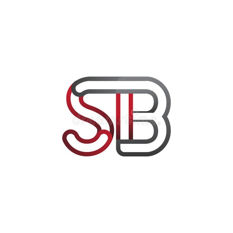 Initial Logo Letter SB, Linked Outline Red and Grey Colored, Rounded ...
