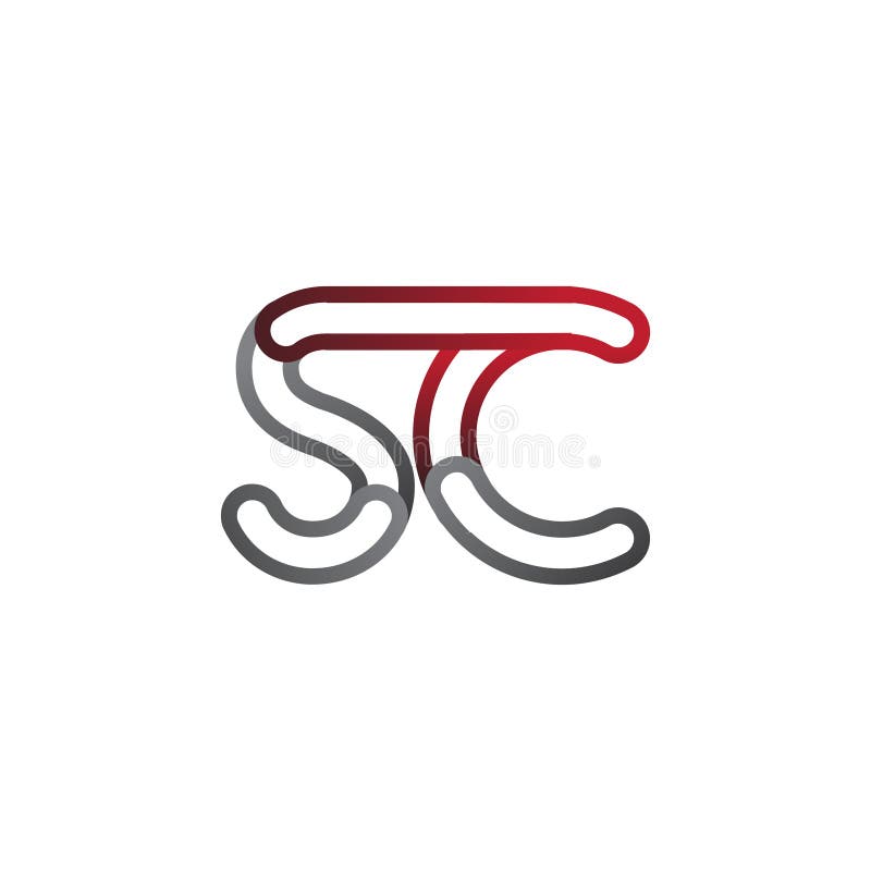 Initial Logo Letter SC, Linked Outline Red and Grey Colored, Rounded ...