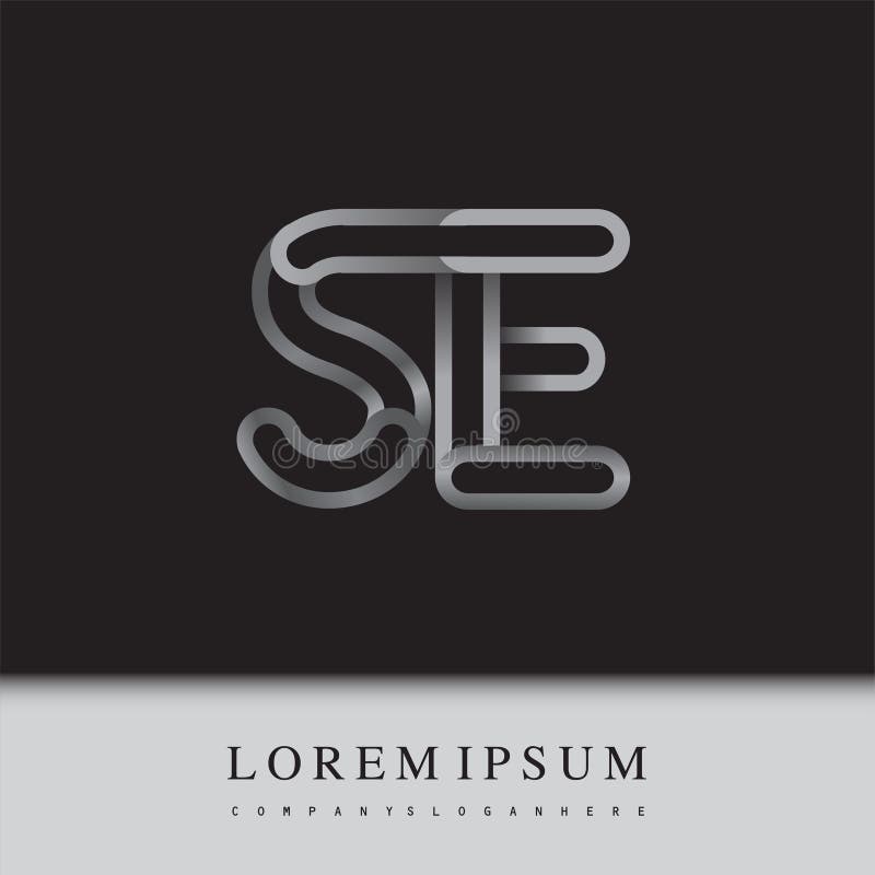 Initial Logo Letter SE, Linked Outline Silver Colored, Rounded Logotype ...