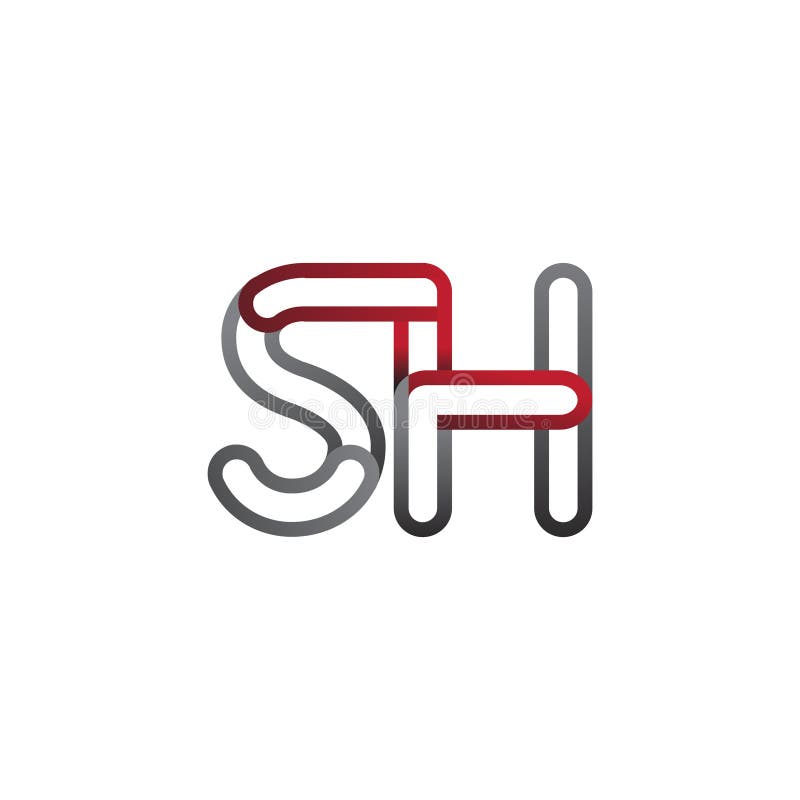 Initial Logo Letter SH, Linked Outline Red and Grey Colored, Rounded ...