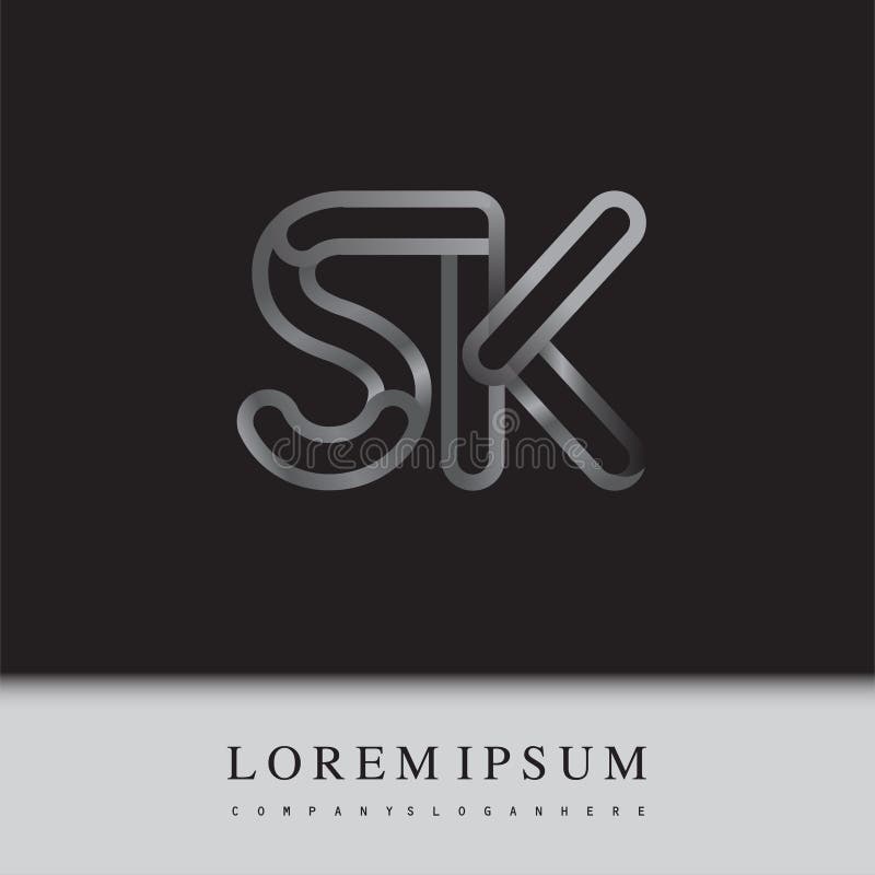 Initial Logo Letter SK, Linked Outline Silver Colored, Rounded Logotype ...