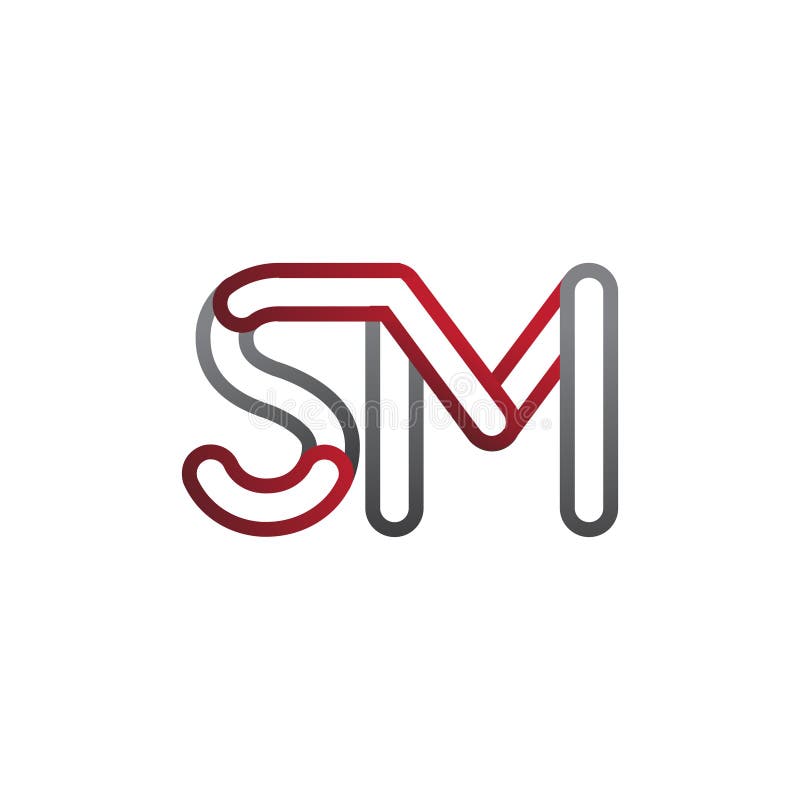 Initial Logo Letter SM, Linked Outline Red and Grey Colored, Rounded ...