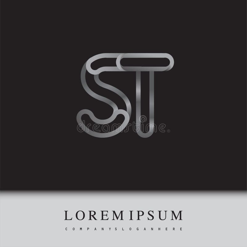 Initial Logo Letter ST, Linked Outline Silver Colored, Rounded Logotype ...