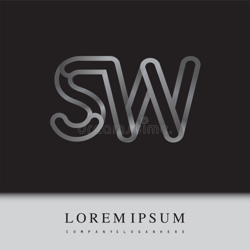 Initial Logo Letter SW, Linked Outline Silver Colored, Rounded Logotype ...