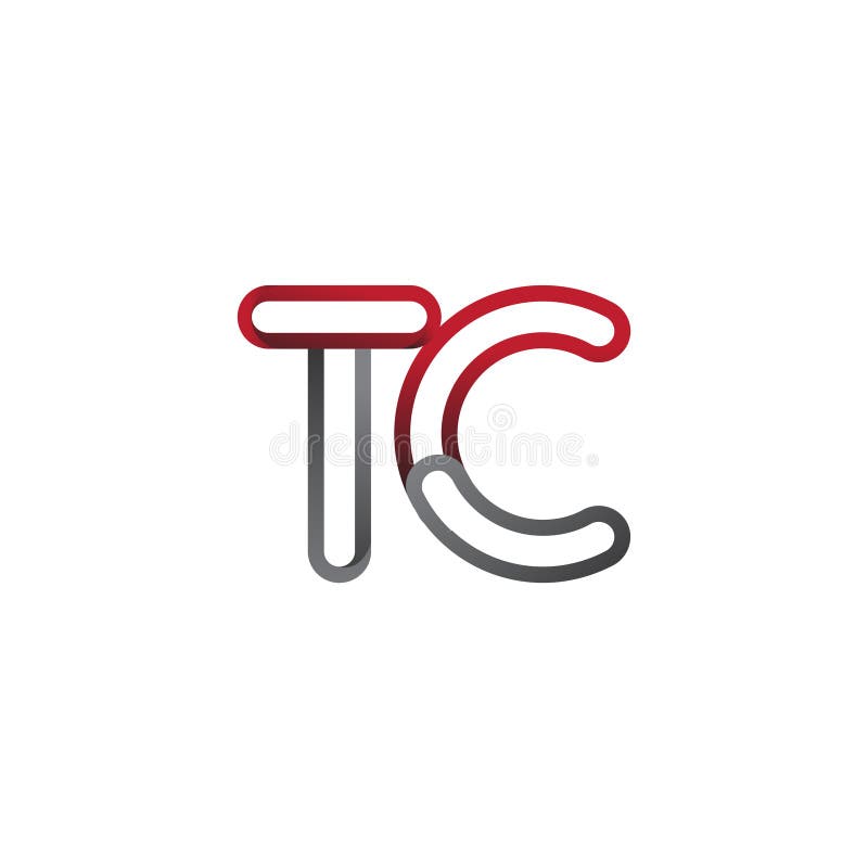 Initial Logo Letter TC, Linked Outline Red and Grey Colored, Rounded ...