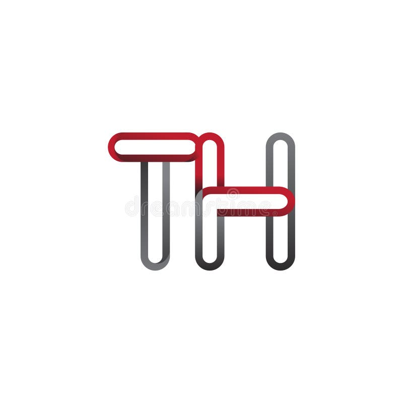 Initial Logo Letter TH, Linked Outline Red and Grey Colored, Rounded ...