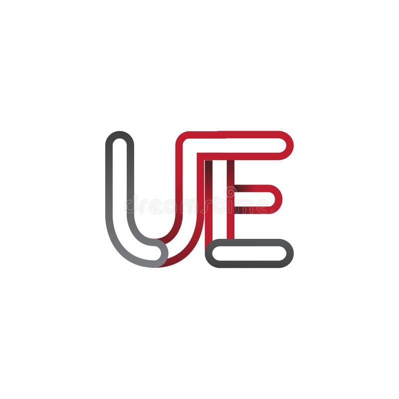 Initial Logo Letter UE, Linked Outline Red and Grey Colored, Rounded ...