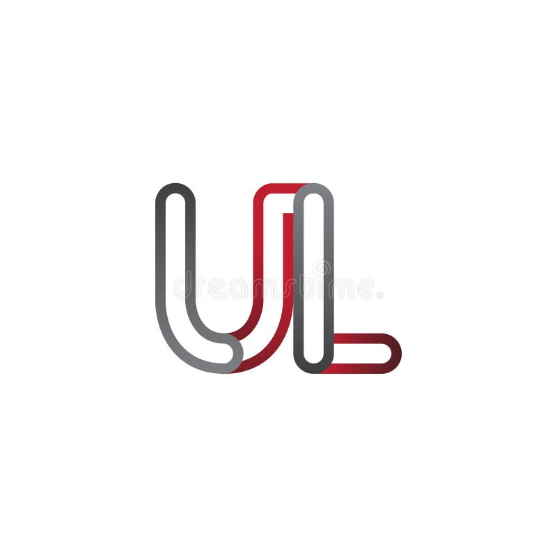 Initial Logo Letter UL, Linked Outline Red and Grey Colored, Rounded ...