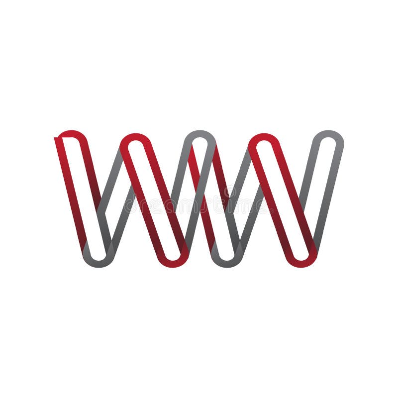 Initial Logo Letter WW, Linked Outline Red and Grey Colored, Rounded ...