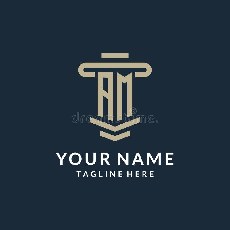 Am Initial Logo Monogram with Simple Luxury Pillar Line Vector Design ...