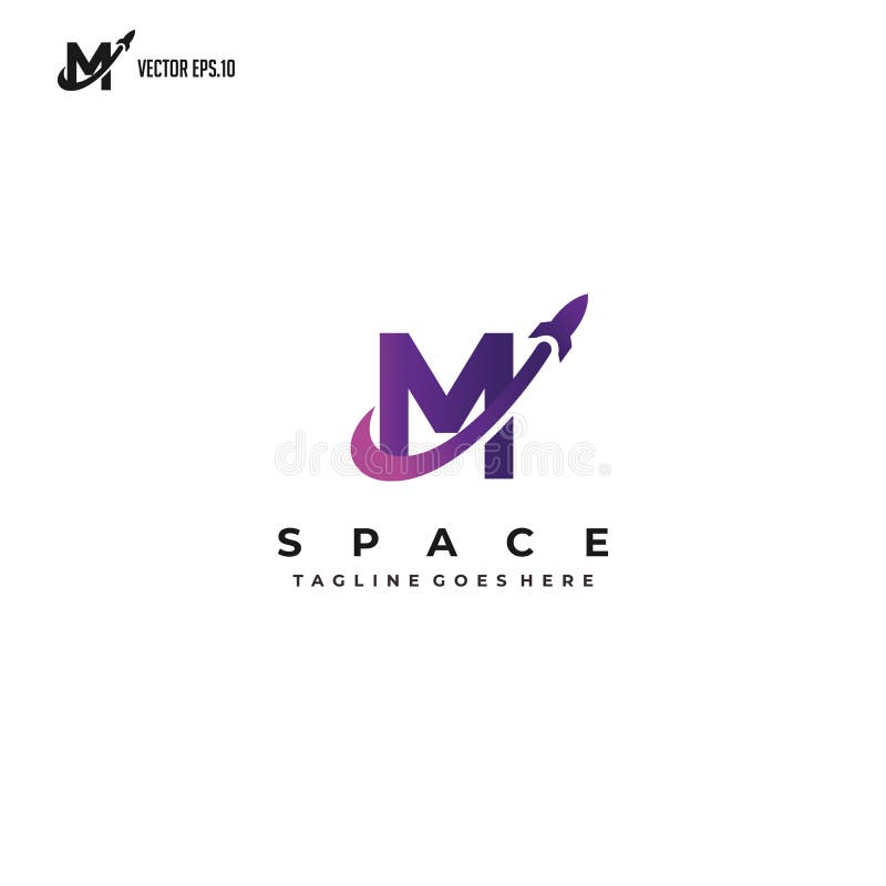 Initial M with Flying Rocket, Space Logo Design Inspiration Stock ...