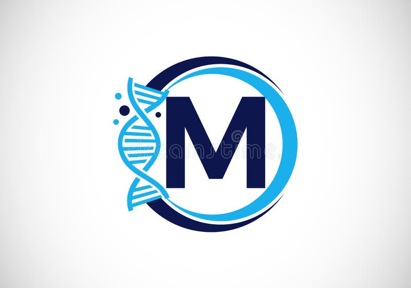 Initial M Monogram Alphabet in a Circle with DNA. Genetics Logo Design ...