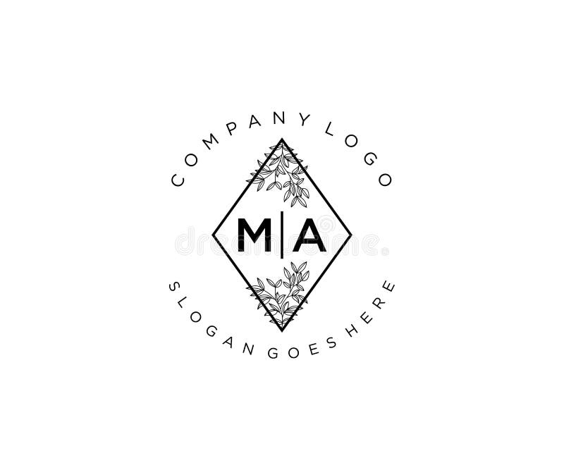 Initial MA Letters Beautiful Floral Feminine Editable Premade Monoline ...