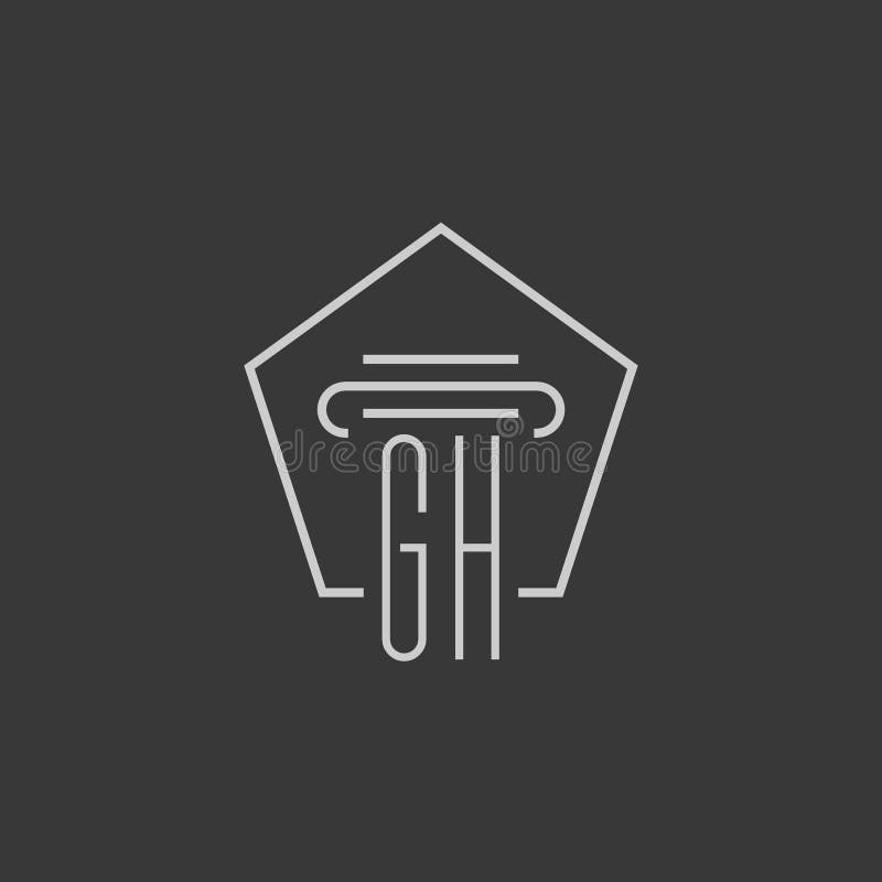 Initial Monogram GH with Monoline Pillar Logo Design Stock Illustration ...