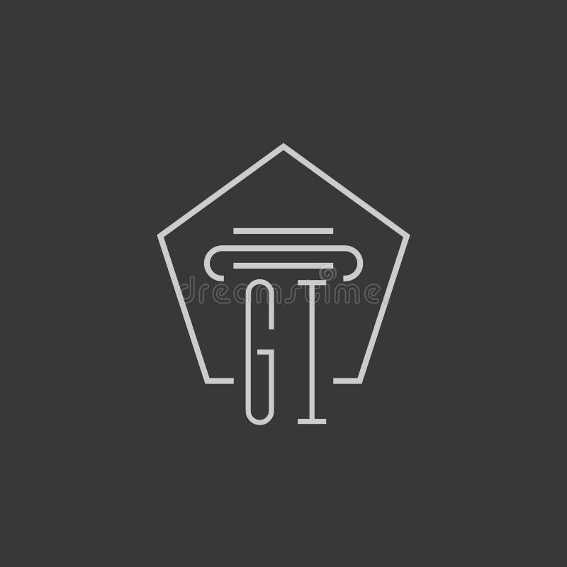 Initial Monogram GI with Monoline Pillar Logo Design Stock Illustration ...