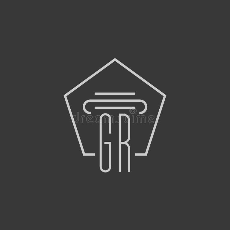 Initial Monogram GR with Monoline Pillar Logo Design Stock Illustration ...