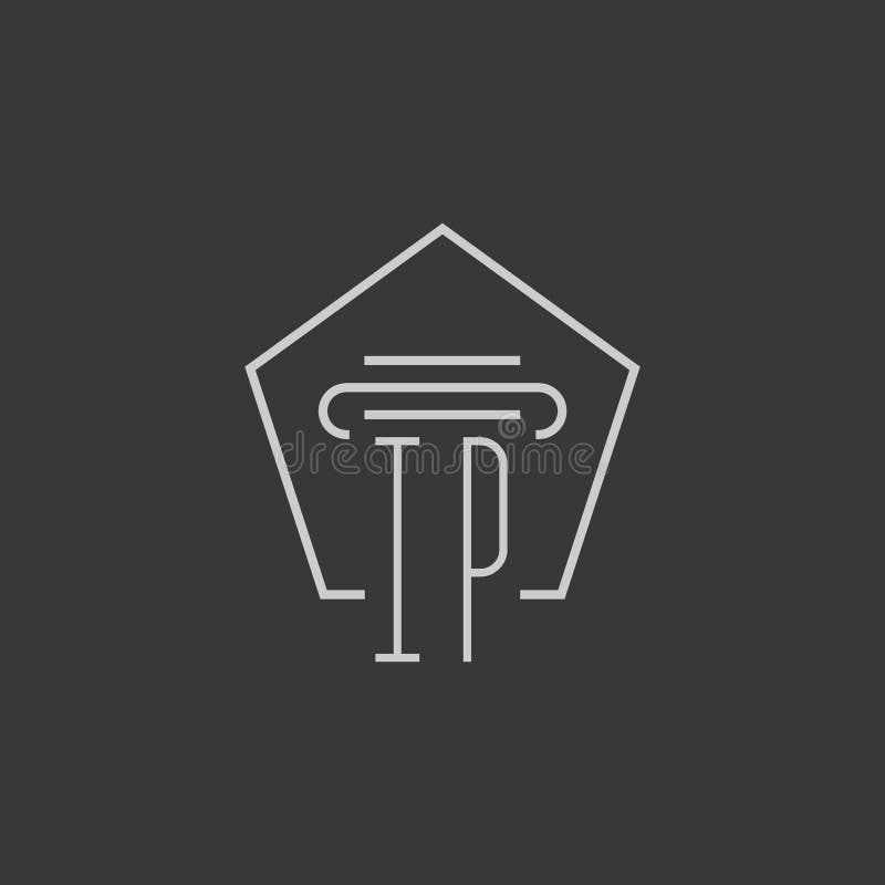Initial Monogram IP with Monoline Pillar Logo Design Stock Illustration ...