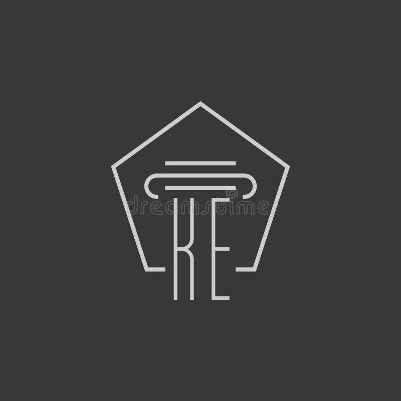 Initial Monogram KE with Monoline Pillar Logo Design Stock Illustration ...