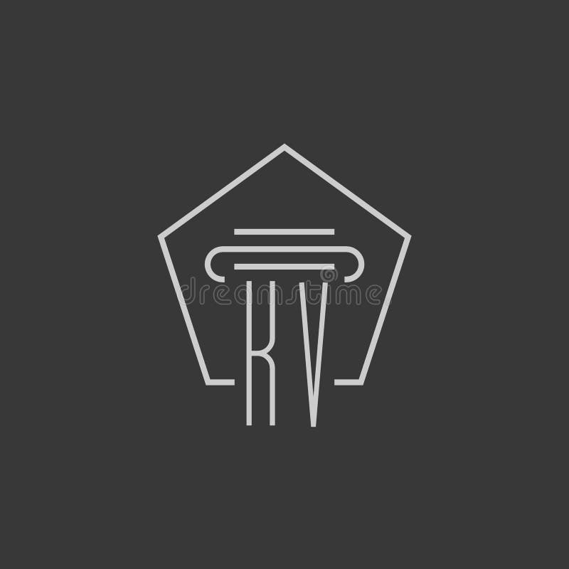 Initial Monogram KV with Monoline Pillar Logo Design Stock Illustration ...
