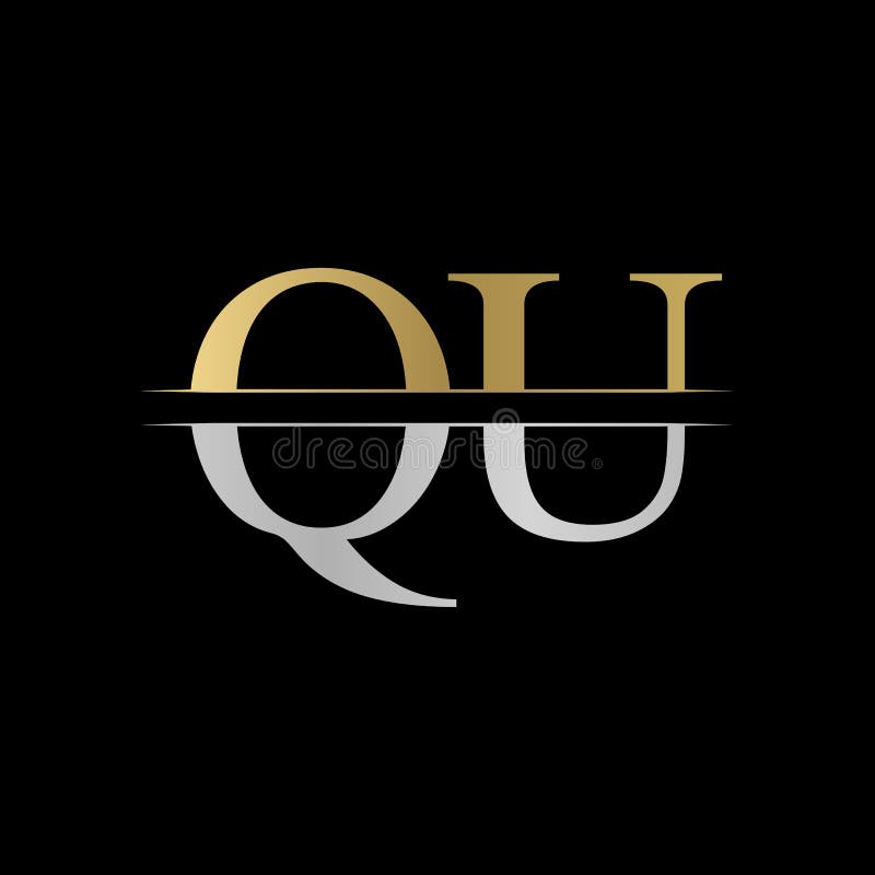 Initial Monogram Letter QU Logo Design Vector Template. Silver and Gold ...