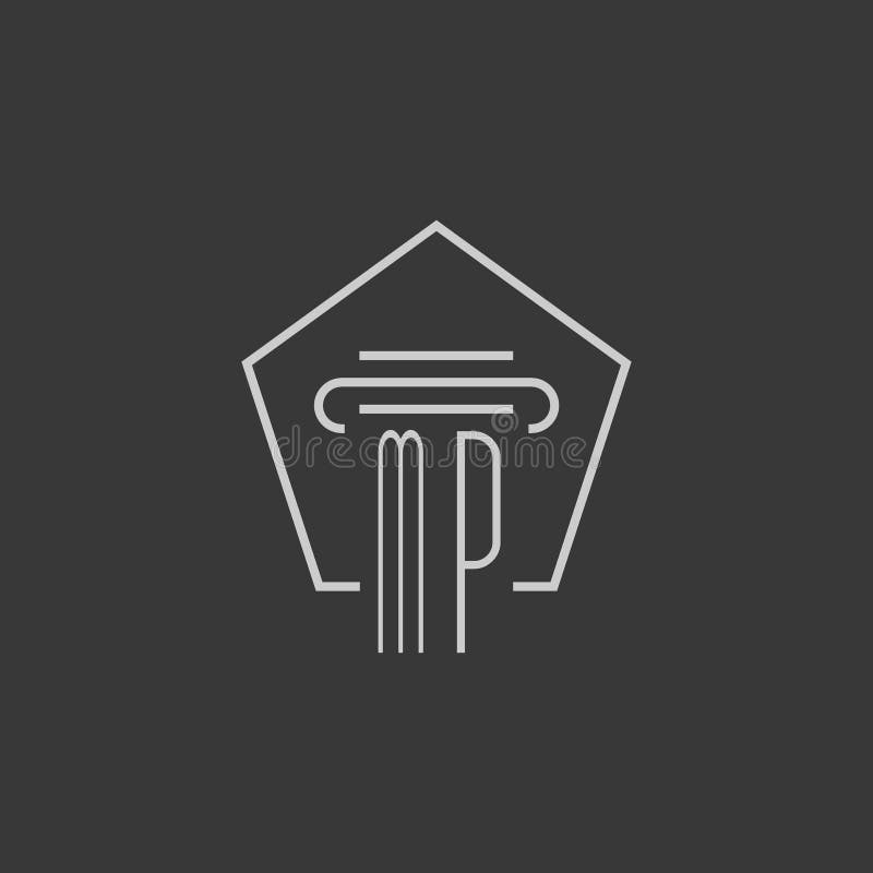Initial Monogram MP with Monoline Pillar Logo Design Stock Illustration ...