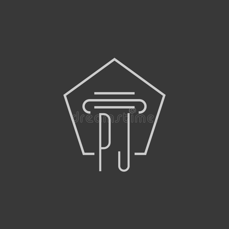 Initial Monogram PJ with Monoline Pillar Logo Design Stock Illustration ...