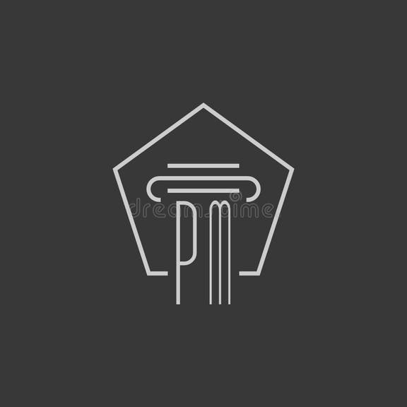 Initial Monogram PM with Monoline Pillar Logo Design Stock Illustration ...